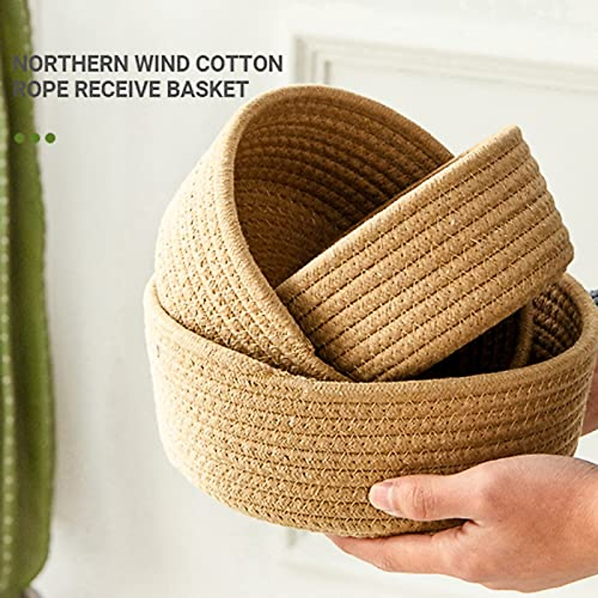 SLDHFE Small Woven Storage Cotton Rope Basket, Cute Round Mini Pink Montessori Tray Decorative Shallow Felt Baskets for Organizing Shelves Decor