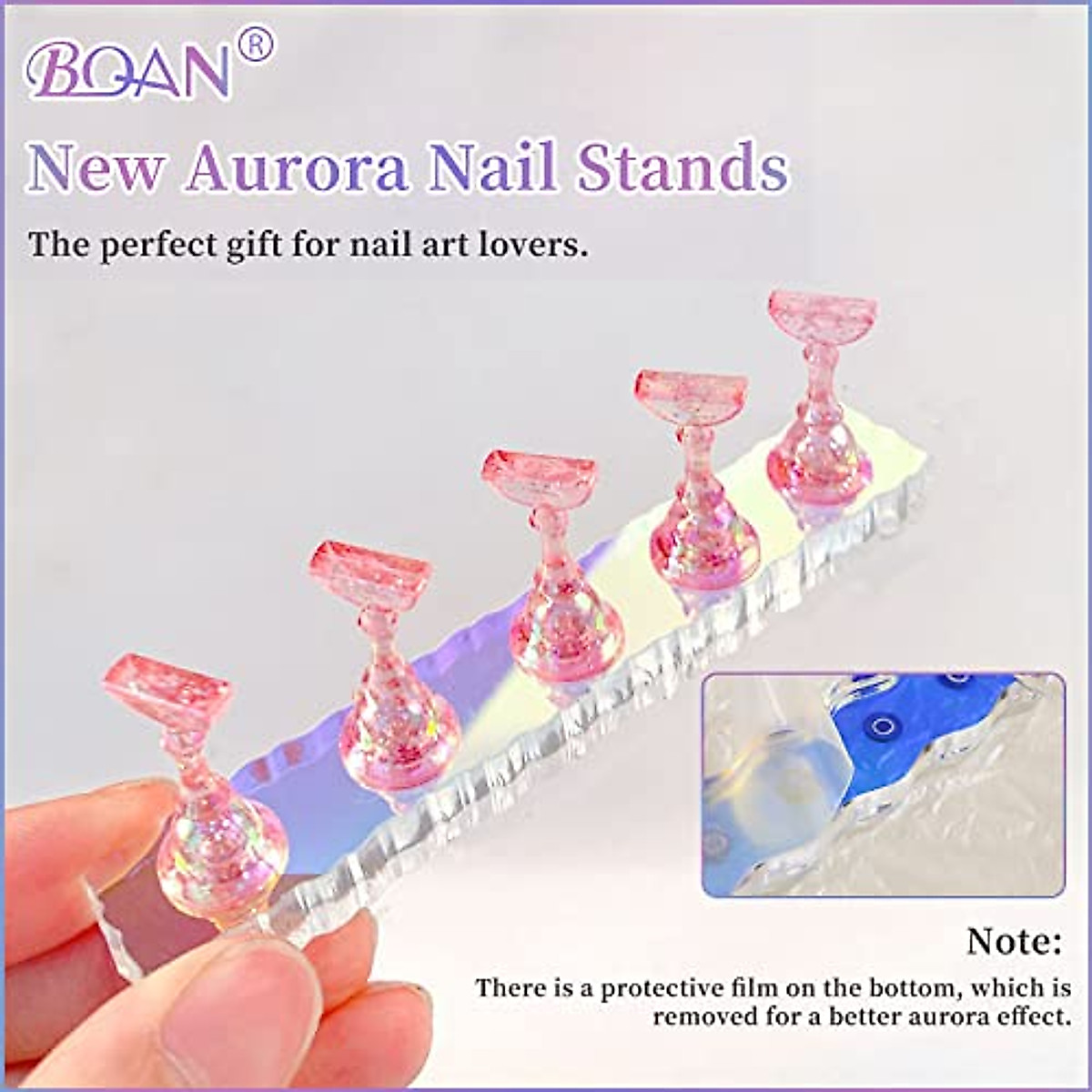 BQAN 2 Set Nail Holder for Painting Nails, Aurora Acrylic Nail Stand for Press on / Fake Nail Tips Training / Nails Display with 96 Pcs Reusable Adhesive Putty
