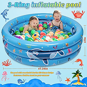 balnore Kiddie Pool for Toddlers - Whale Inflatable Kiddie Pools | Kids Pools for Backyard | 3 Ring Kiddie Pool/47x17 Indoor Outdoor Pool Party