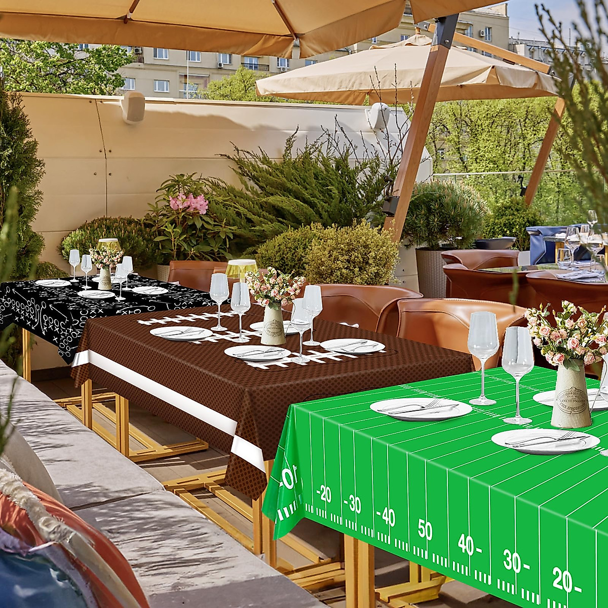 Esjay Football Party Decorations Supplies, Football Tablecloth Table Covers Disposable Plastic, Football Field Themed Birthday Decorations, 3 Pack (54”x72”)
