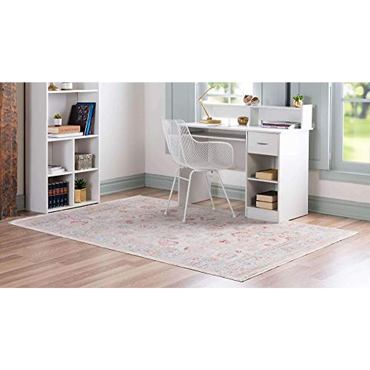 Unique Loom Noble Collection Country, Traditional, Distressed, Vintage, Botanical, Border Area Rug, 5' 1" x 7' 10" Rectangle, Ivory/Blue