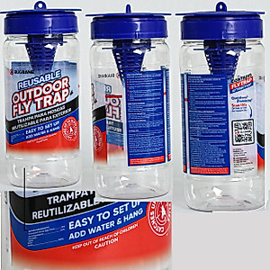 Reusable Fly Traps Outdoor Fly Traps with 2 Natural Fly Magnet Bait Refills. Flies Trap Outdoor Reusable Fly Trap Jar Fly Trap Fly Catchers Outdoor Fly Bait Fly Bags Flytraps Stable Fly Trap Bait