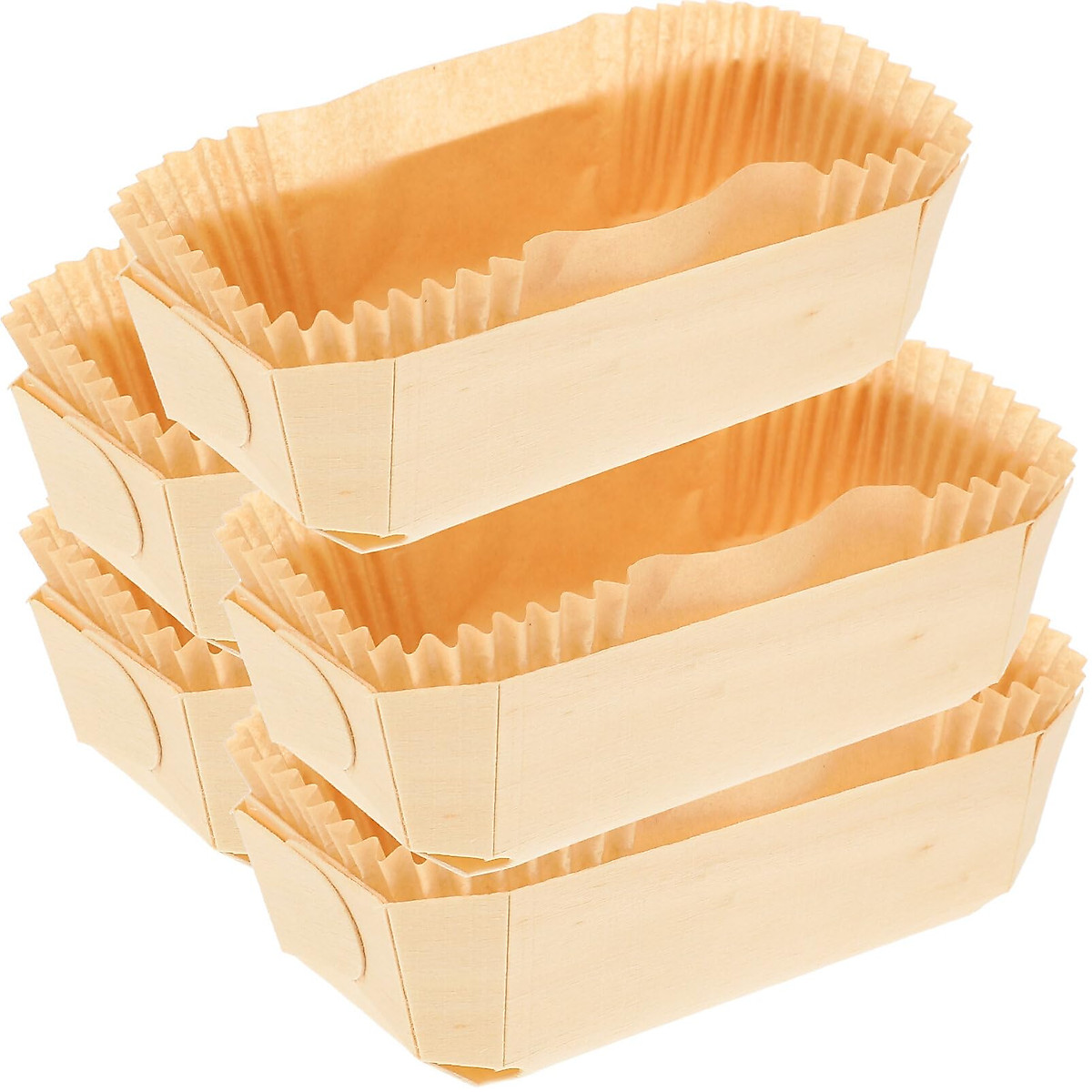 Luxshiny 5Pcs Wooden Baking Molds, Disposable Loaf Pans with Paper Liners Grease Proof Wood Containers Food Baking Pan For Banana Bread Meatloaf