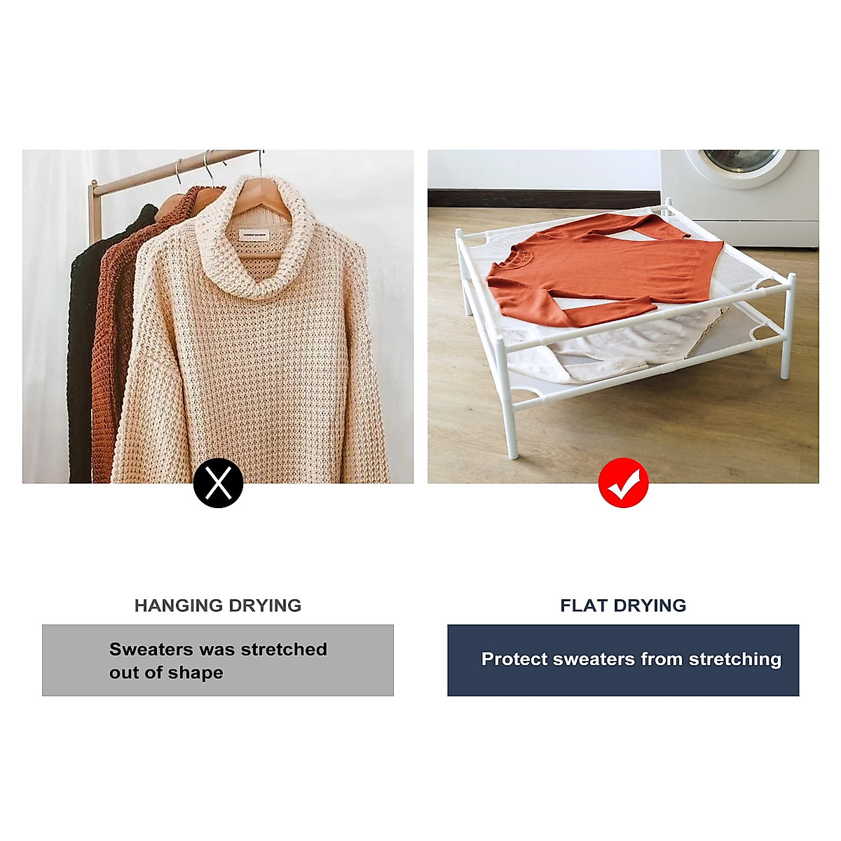 STO STO Sweater Drying Rack, 2-Pack Stackable Mesh Clothes Drying Rack, Laundry Drying Rack for Sweaters, Socks, Toys, White