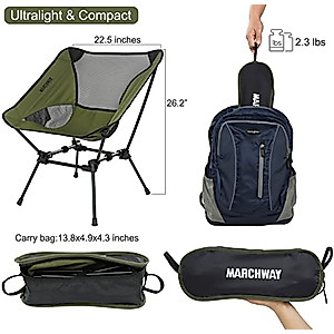MARCHWAY Ultralight Folding Camping Chair, Heavy Duty Portable Compact for Outdoor Camp, Travel, Beach, Picnic, Festival, Hiking, Lightweight Backpacking (Green)