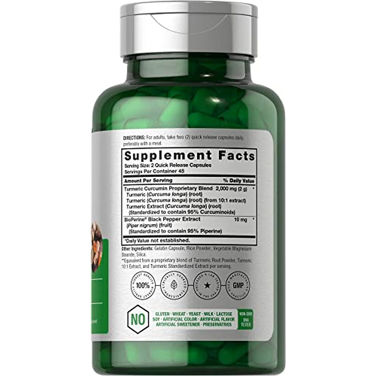 Turmeric Curcumin with Black Pepper | 2000 mg 90 Capsules | Non-GMO, Gluten Free Supplement | by Horbaach