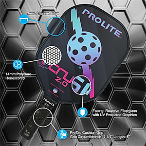 PROLITE Crush PowerSpin 2.0 Pickleball Paddle - Reactive Fiberglass with UV Protection Graphics and a 14 mm PolyCore - Made in The USA Since 1984 - Color Design: HIGH Tide