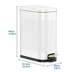 BETHEBEST 4 Gallon/ 15 Liter/Trash Can with Soft Close Lid,Rectangular Trash Can with Removable Wastebasket, Step Trash Can for Bathroom,Kitchen,Office,White
