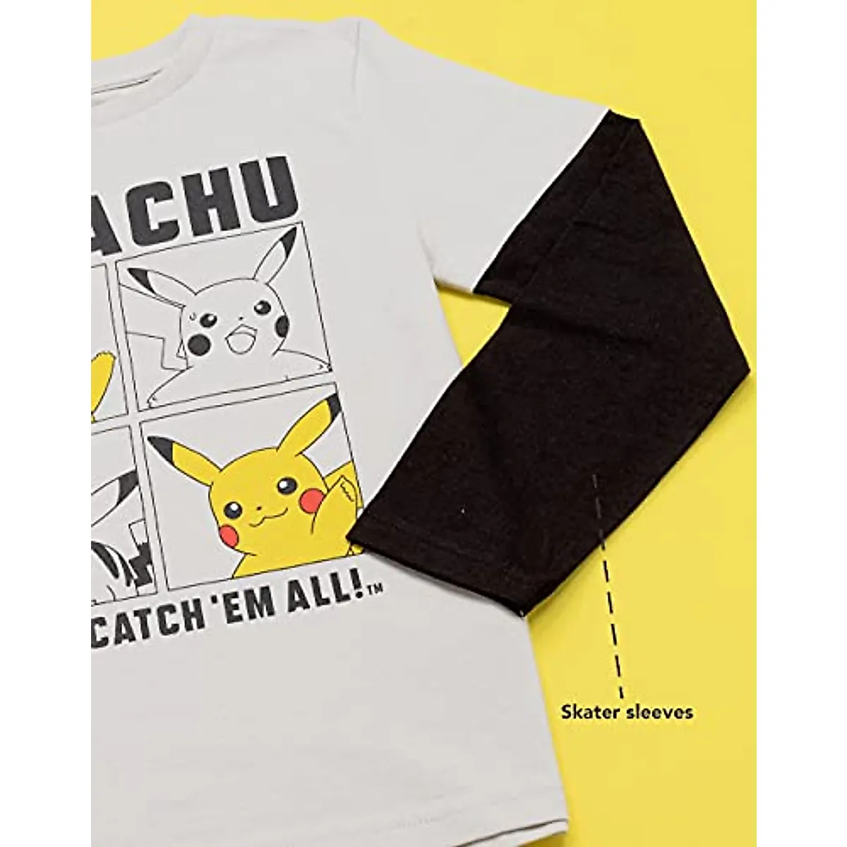 Pokemon T-Shirt Boys Kids Skater Clothes Grey Pikachu Game Top 7-8 Years