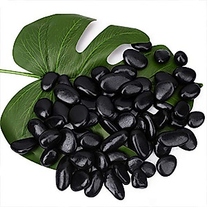 [18 Pounds] Black Pebbles Aquarium Gravel River Rock, Natural Polished Decorative Gravel,Garden Outdoor Ornamental River Pebbles Rocks,Black Stones，Polished Gravel for Landscaping Vase Fillers (Black)