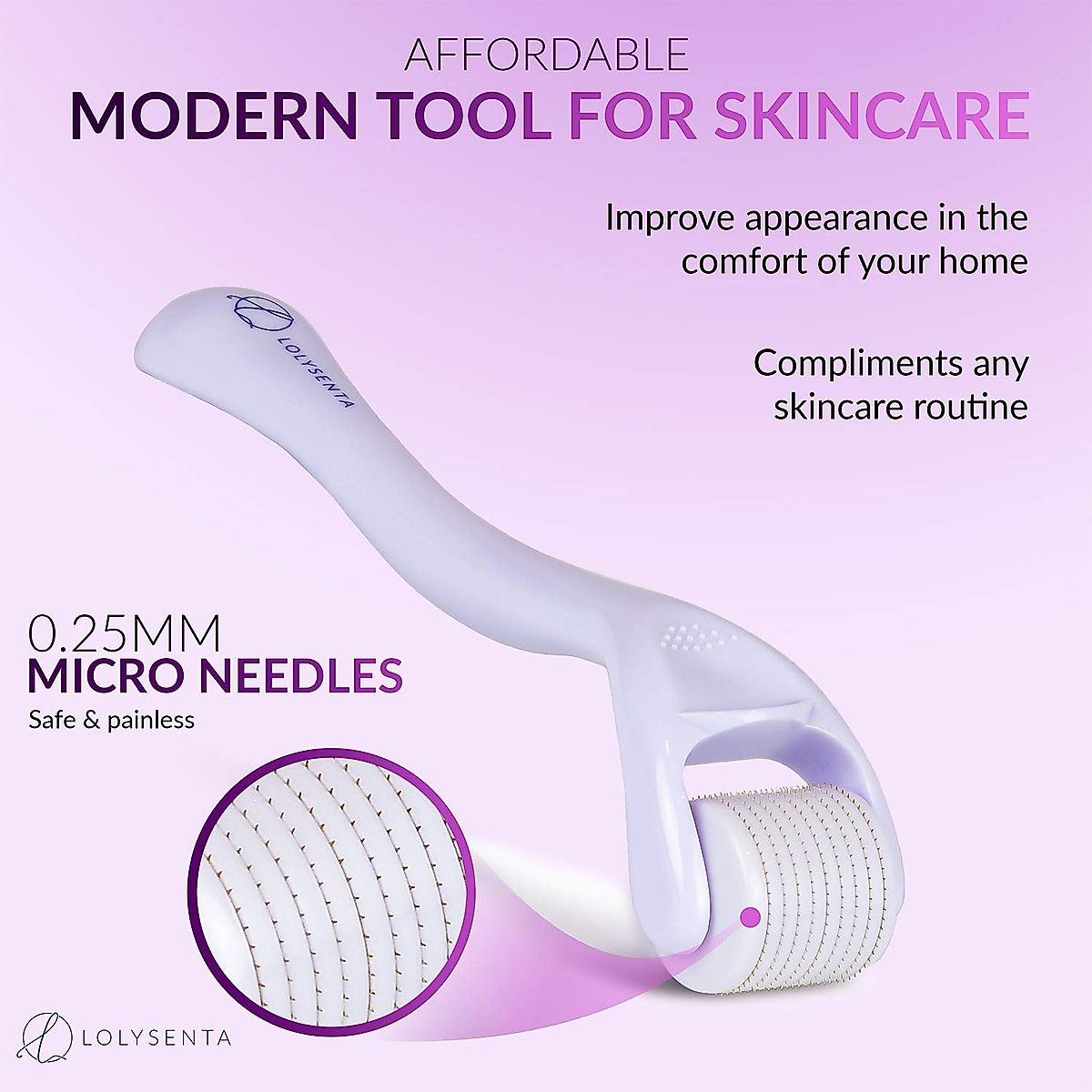 Lolysenta Derma Roller 0.25mm, Titanium Microneedle Roller for Face, Microdermabrasion Facial Roller, Microneedling Dermaroller, Includes Storage Case