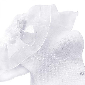 Looching 6 Pairls Baby Toddlers Girls Ruffle Frilly Socks Cotton Princess Lace Top Mesh Dress Socks with Bowknot