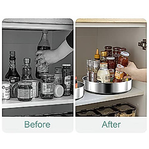 2 Pack Lazy Susan Organizer, Landmore Turntable Organizer 10.2 Inch Stainless Steel Spice Spinning Trays Storage for Kitchen Cabinet, Pantry, Countertop, Silver