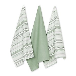 DII Everyday Dishtowel Collection Urban Stripe, 20x30, Artichoke Green, 3 Piece