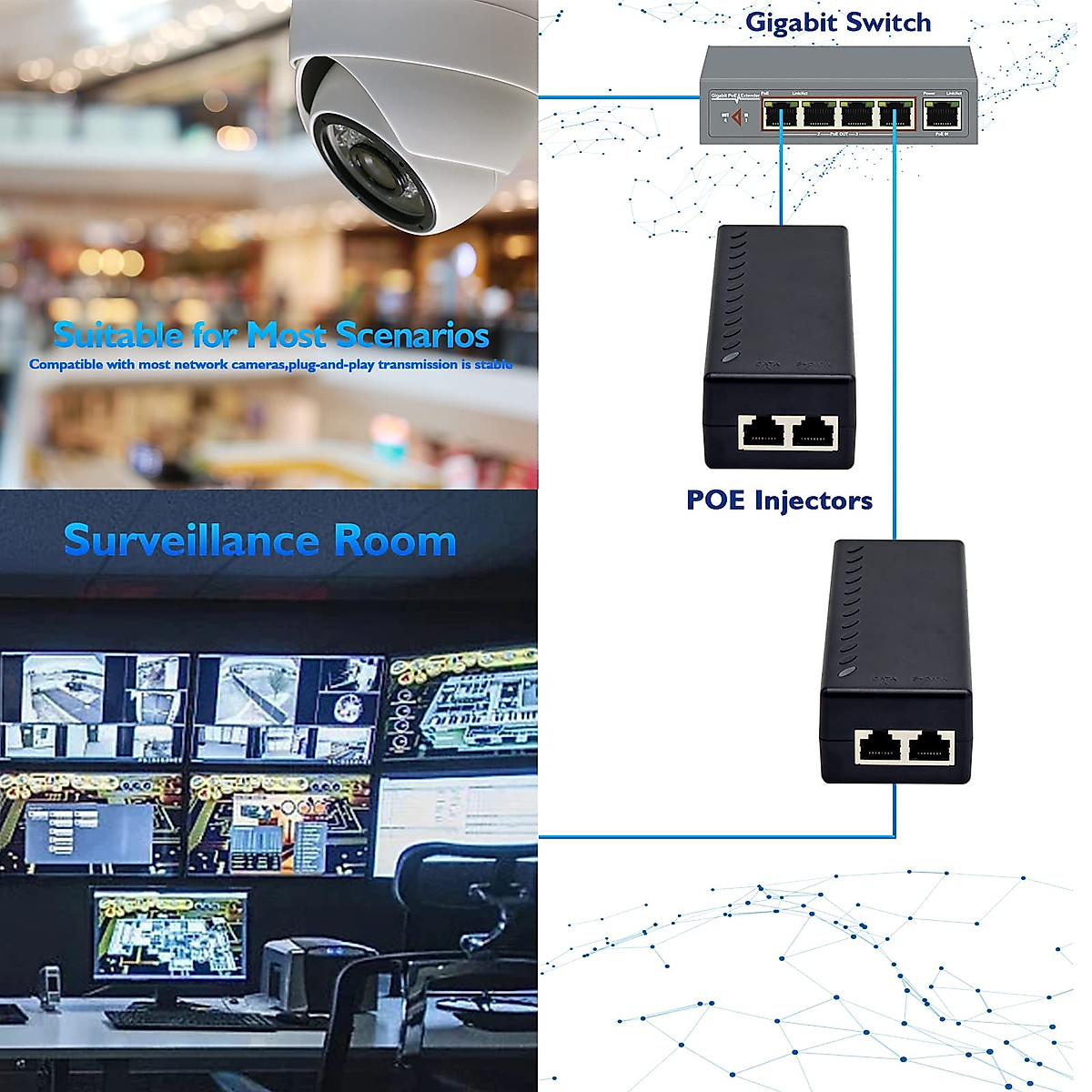 Gigabit PoE+ Injector Adapter - 30W 48V Power Over Ethernet Plus - 10/100/1000Mbps IEEE 802.3af/at Compliant - Up to 100 M (328 ft) Range, by ThePoEstore