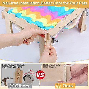 Guinea Pig Hideout with Hammock, Soft Guinea Pig Hammock Wooden Guinea Pig House with Stairs Large Guinea Pig Toys fit Guinea Pig Cages Durable Guinea Pig Accessories for Small Animals