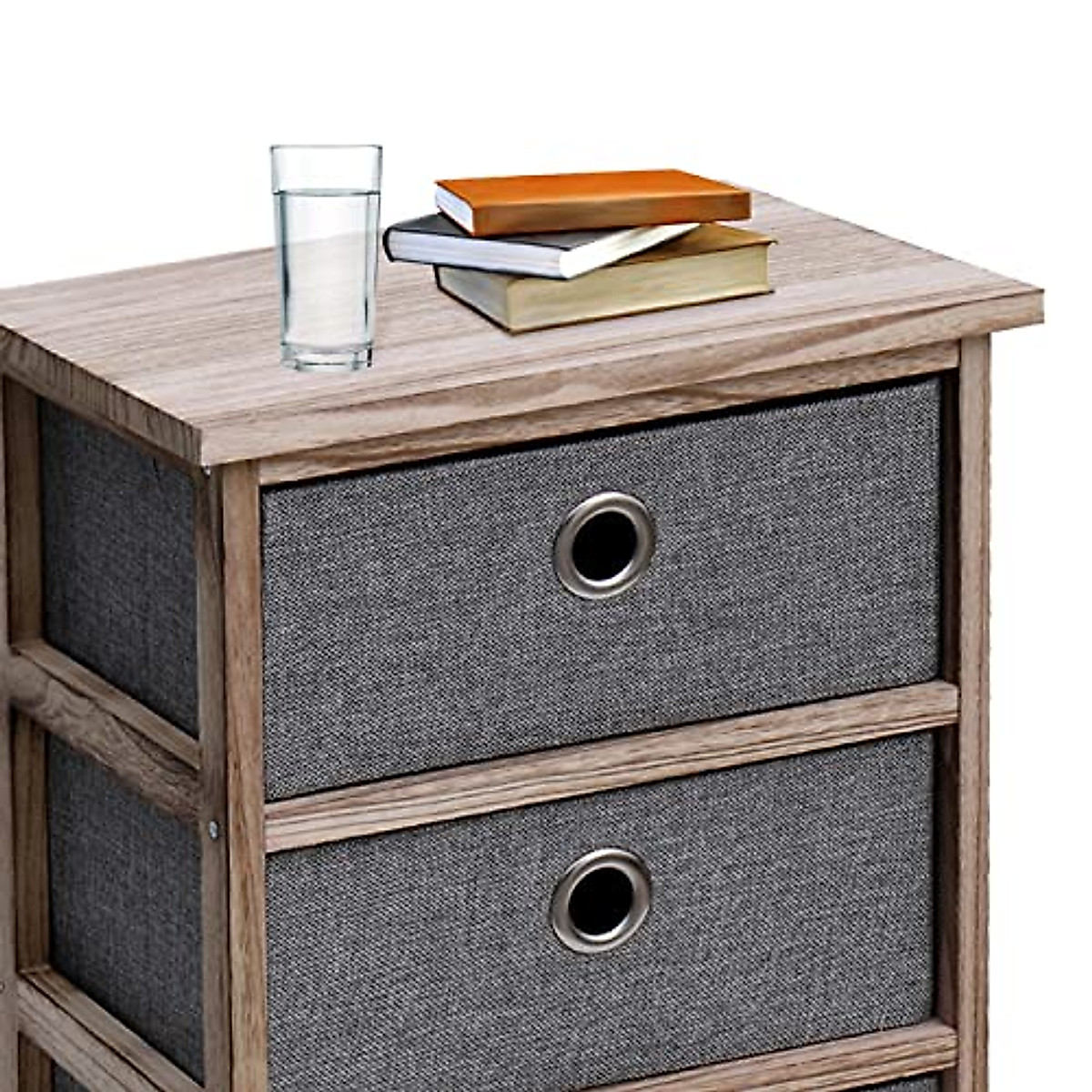 Babion Nightstand with 3 Drawers, Bedside Tables for Bedroom, Hallway, Nightstand Storage Cabinet, End Table with Organizer Fabric Drawers, Wood Top Fabric Dresser, Gray