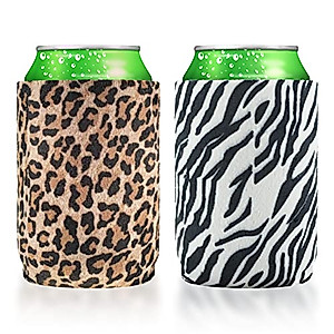 Casa-Eco Carol Velvet Neoprene Beer Soda Can Cooler Sleeves, Cold Beverages Bottle Insulated Cover for BBQ, Bachelor, Wedding Party (Cheetah, Zebra)