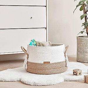 R RUNKA Small Basket for Stuffed Animal,Clothes,Baby Blankets -11.8"x9.8"- Boho Baskets for Living Room,Bedroom,Nursery |Cotton Rope Baskets, Cube Basket, Under Shelf Basket | Baskets for Home Decor