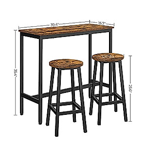 VASAGLE Bar Table and Chairs Set, Kitchen Bar Table with Bar Stools Set of 2, Industrial Steel Frame, Dining Table Set, Rustic Brown and Black ULBT219B01