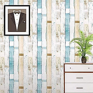 HOYOYO 17.8 x 118 Inches Self-Adhesive Liner Paper, Removable Shelf Liner Wall Stickers Dresser Drawer Peel Stick Kitchen Home Decor, Colorful Wood Grain