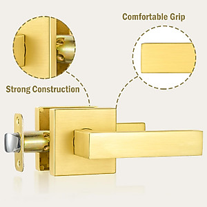 Satin Brass Door Handle Set with Single Cylinder Deadbolt and Lever Gold Keyed Front Entry Door Locksets