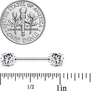 Body Candy Stainless Steel Clear Accent Barbell Nipple Ring Set 14 Gauge 9/16"