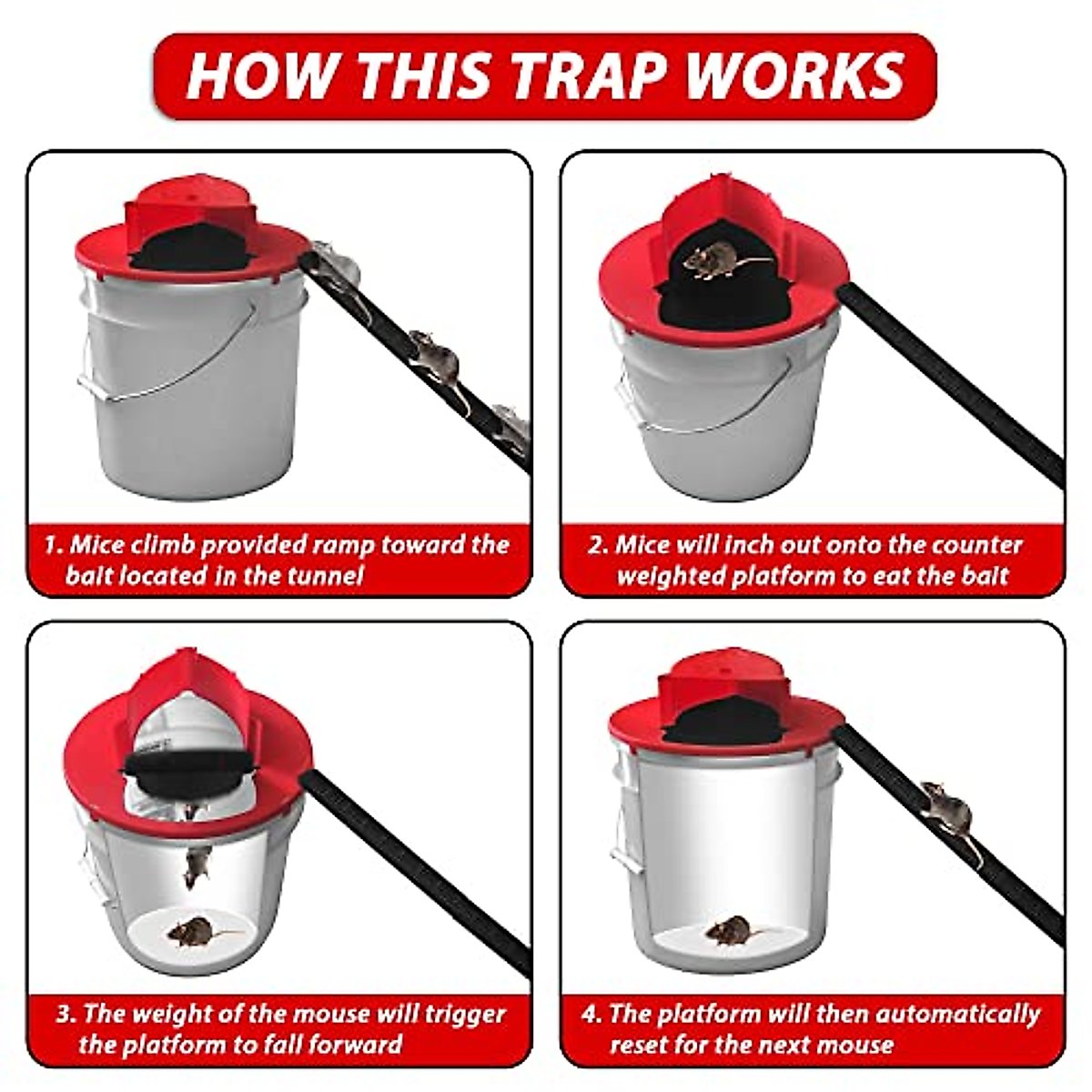 Bucket Lid Flip N Slide Humane Self-Resetting Mouse Trap