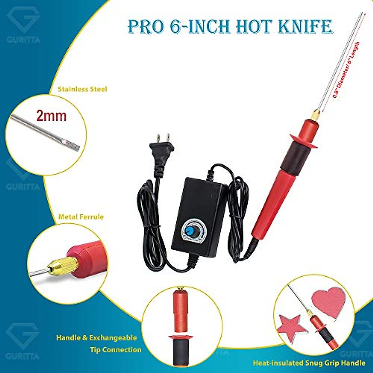 Perfect 300-400°C Strong Power 24W Electric Hot Foam Cutter Kit by Guritta, Hot Wire Styrofoam Cutting Knife, Heated Foam Carving Sculpting Tool Stainless Steel Wire Bowl Cutting Pen Engraver