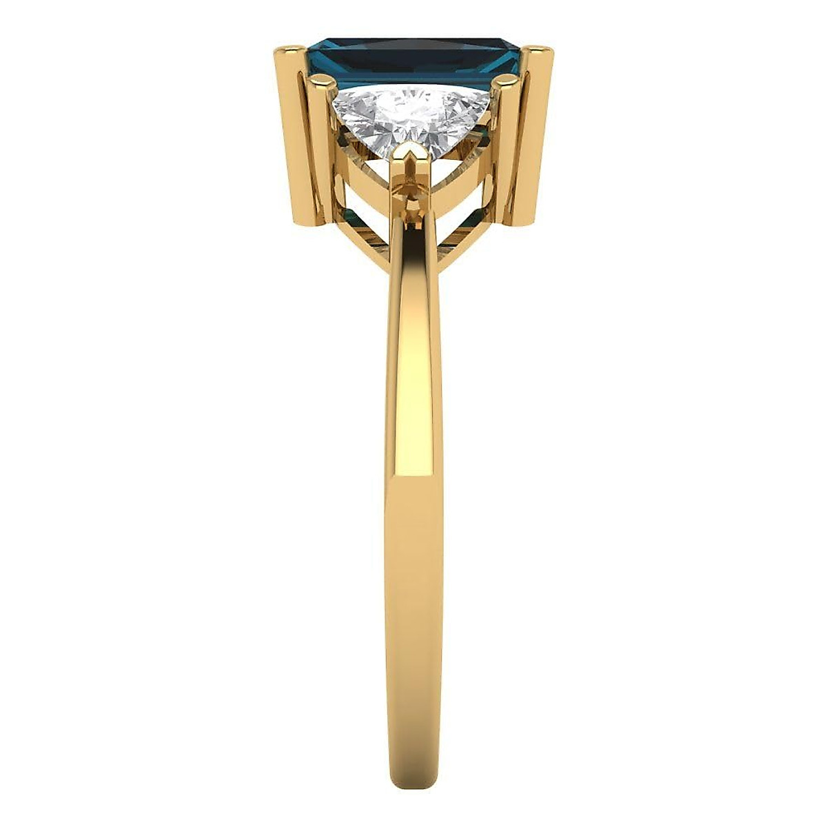 Clara Pucci 2.97ct Emerald Trillion cut 3 stone Solitaire Natural London Blue Topaz gemstone designer Modern Ring 14k Yellow Gold