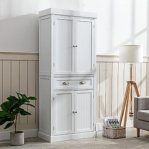 Squireewo 72" Freestanding Kitchen Pantry Storage Cabinet with Doors and Adjustable Shelves,Storage Cupboard with Large Drawer for Kitchen,Bathroom or Hallway,White