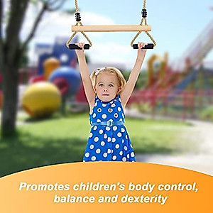 Wooden Trapeze Swing Bar with Gym Rings for Children's Swing Set Indoor Outdoor Garden,Yard,Playground