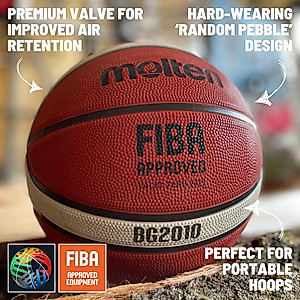 Molten BG2010 Basketball, Indoor/Outdoor, FIBA Approved, Premium Rubber, Deep Channel, Size 5, Orange/Ivory, Suitable for Boys Age 7, 8, 9, 10 & 11, Girls Age 12 & 13