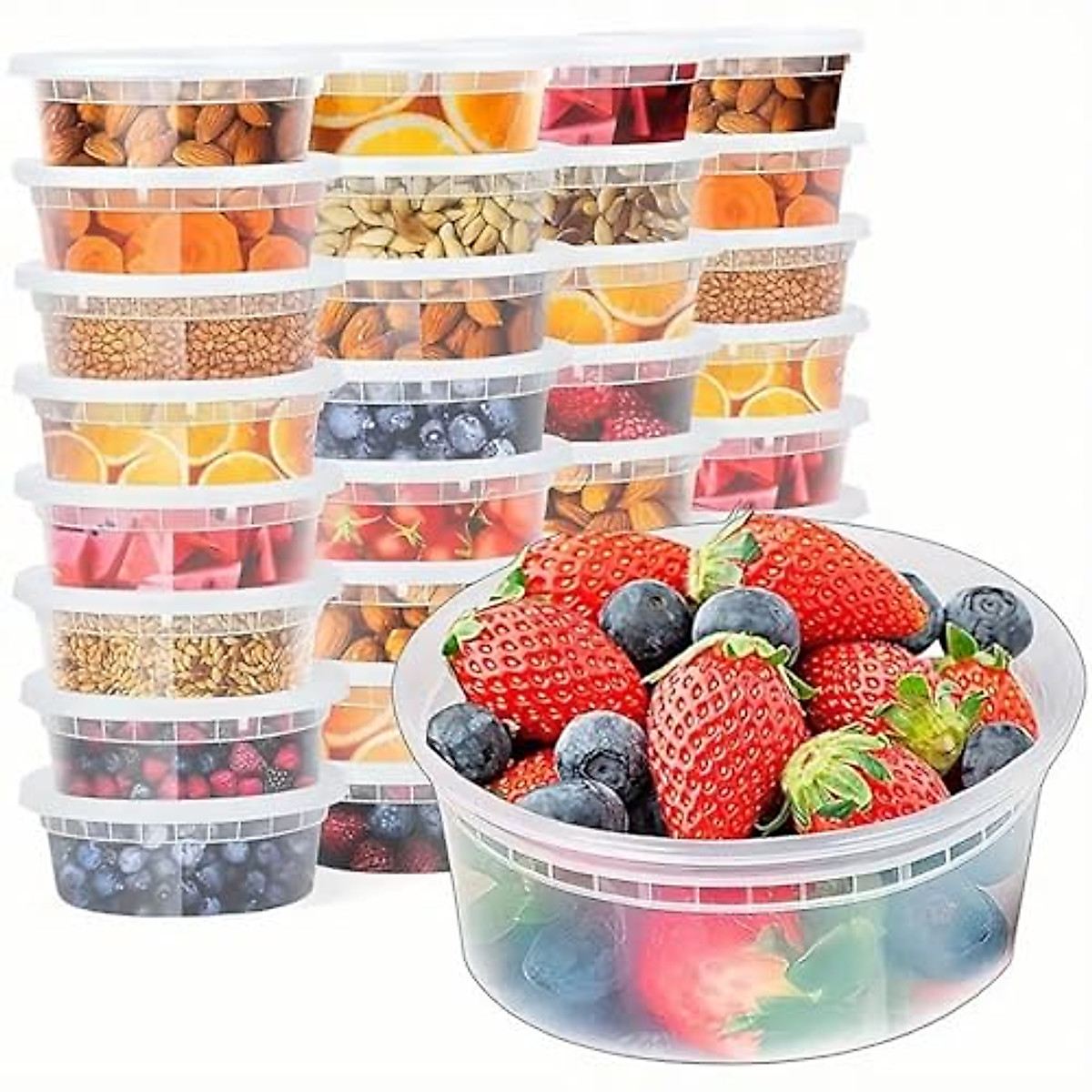 STARANDBEE [20Pack] 8oz, Food Storage Containers with Lids, Plastic Deli Containers, Meal Prep Containers, Microwave and Freezer Safe, Stackable, Leakproof, BPA Free, Clear