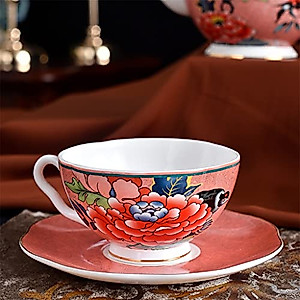 DNATS 15pcs European Style Bone China Coffee Set Golden Porcelain Tea Set Afternoon Teapot Sugar Bowl Milk Jug Coffeeware (Color : E)