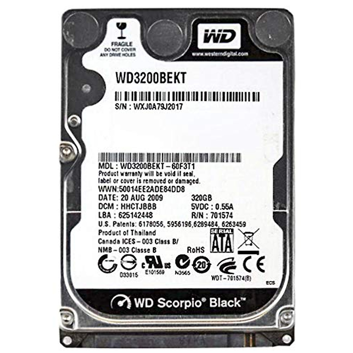 Western Digital WD3200BEKT 320.0GB 7.2K SATA 2.5 3GBPs Hard Drive