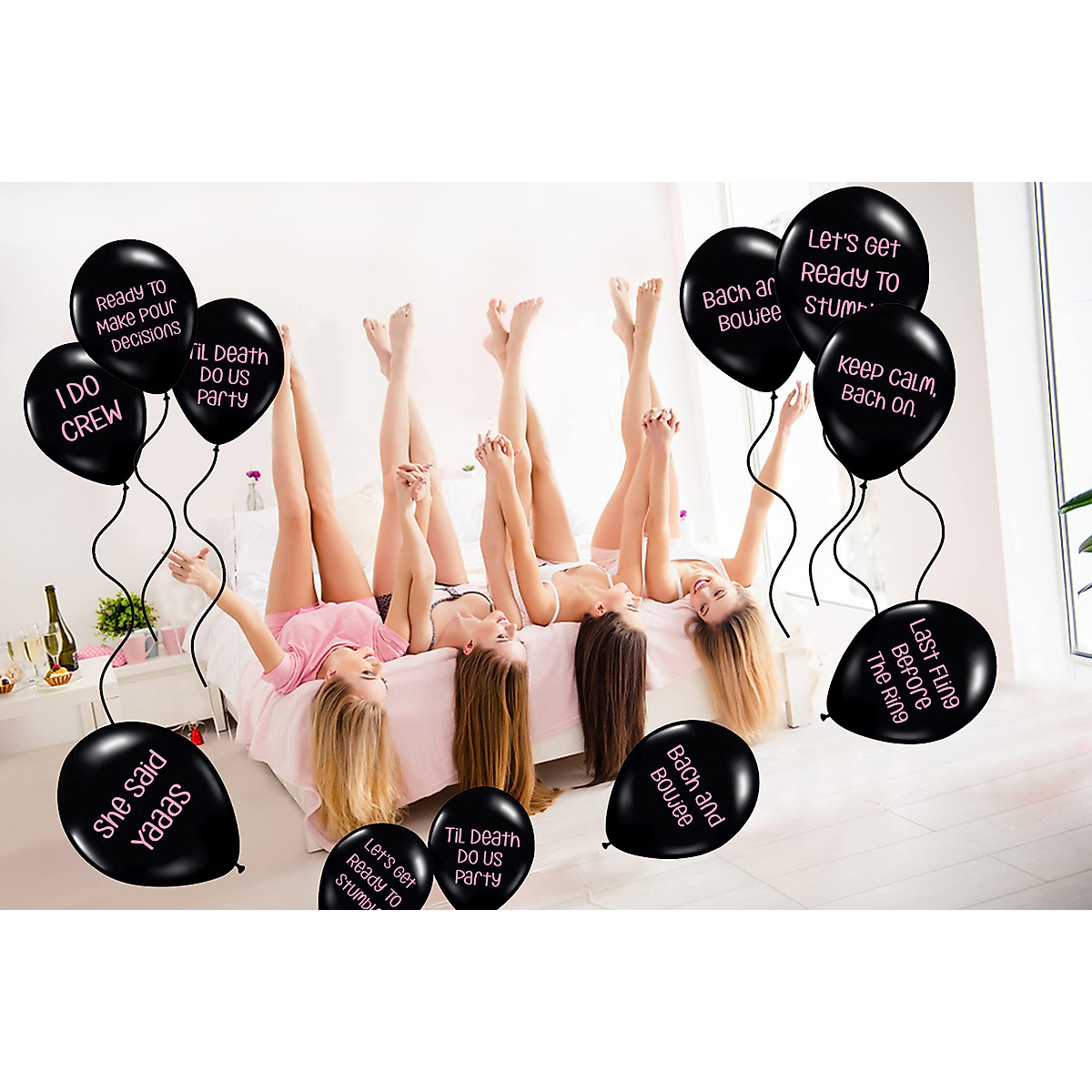 Funny Bachelorette Party Balloons | Fun Decoration for Bridal, Wedding Shower, or Bachelorette Party for Bride | Classy Decor 8 Pack with Different Phrases (8 Pack) (Black/Pink)