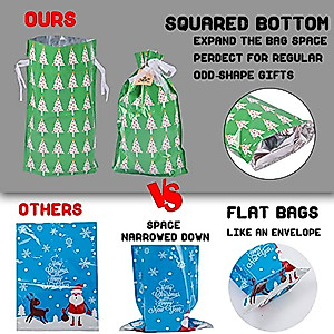 Christmas Gift Bags Assorted Sizes, 22pcs Drawstrings Christmas Bags For Gifts, Presents Wrapping Bags Favor Goody Bags Reusable Plastic Xmas Holiday Gift Bag Bulk Extra Large/Big/Medium/Small Size