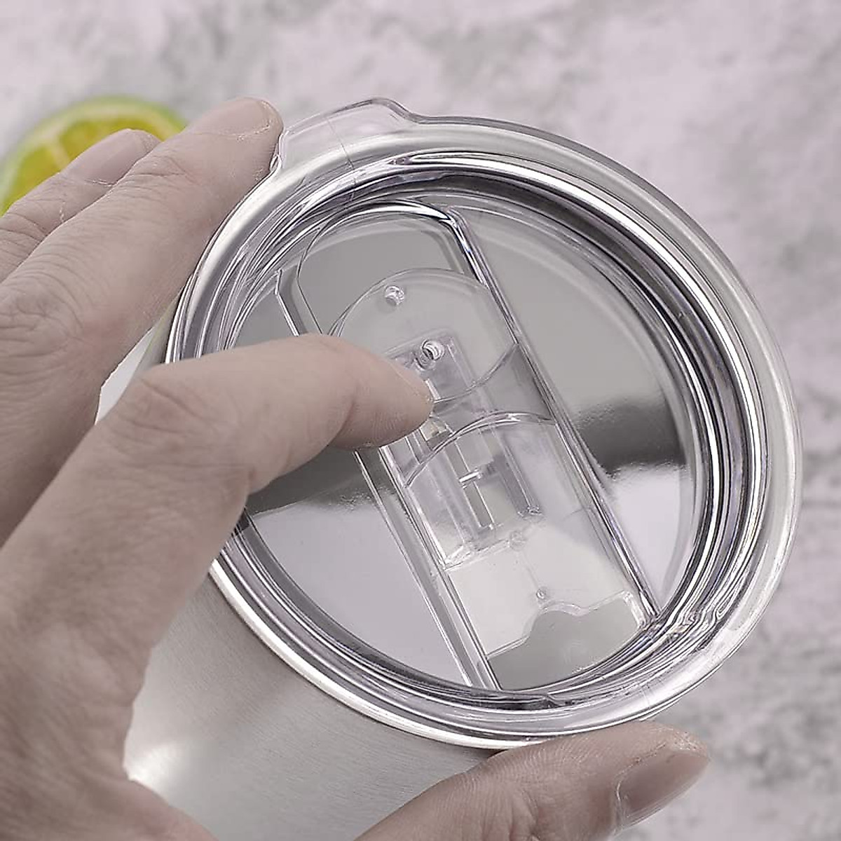 Splash Resistant Tumbler Lids 20 oz 6 Pack,Tumbler Lids Spillproof 20 oz For Ye-ti Rambler, Old Style RTIC, Ozark Trails and more Cooler Cup (Transparent Slide, 20 OZ 6 Pack)