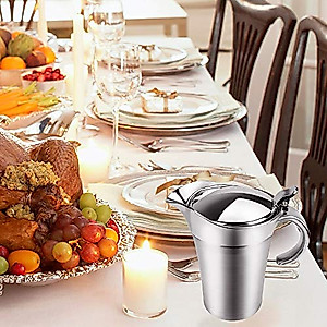 ShineMe Stainless Steel Gravy Boat Sauce Jug with Lid, 26oz Double Wall Insulated, Storage for Gravy or Cream, Used at Home & Kitchen