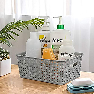 CadineUS 6-pack Grey Woven Plastic Storage Baskets, Organizing Bins