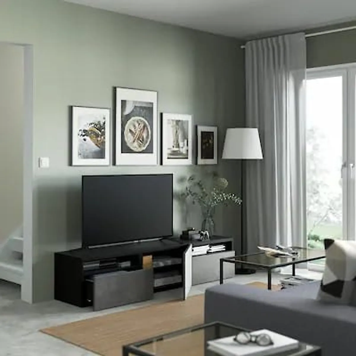 TV Unit,Black-Brown/Kallviken Dark Gray, 70 7/8x16 1/2x15 3/8 "