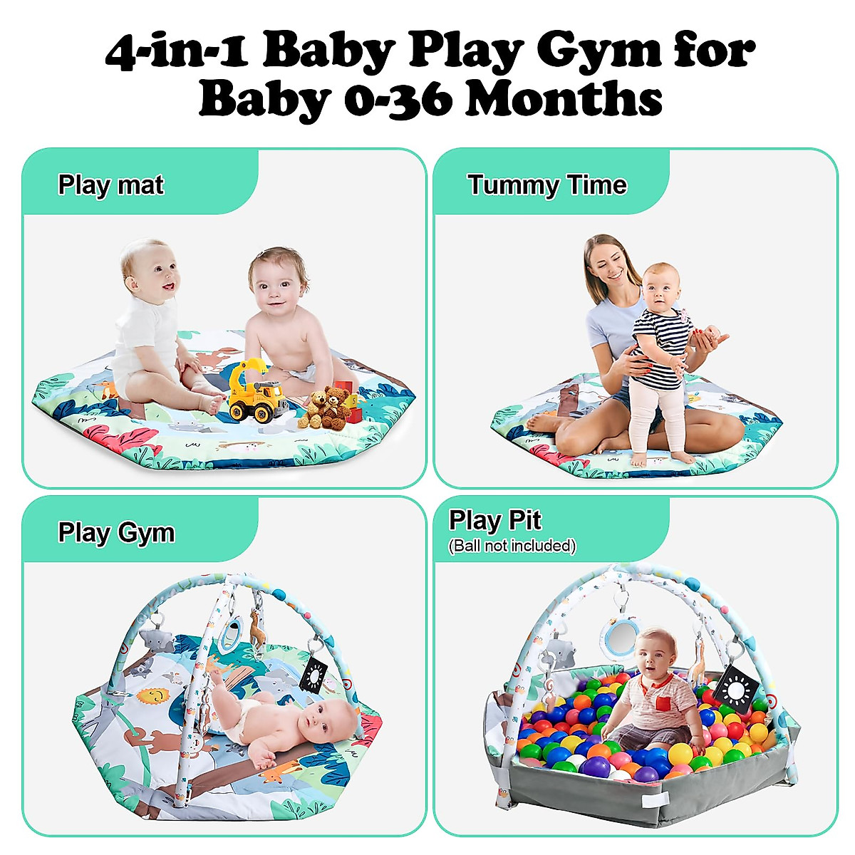 WDSMNAERW Baby Gym Play Mat & Activity Center, 8 in 1 Baby Play Gym & Ball Pit, Tummy Time Mat Toys 0-3-6-12 Months