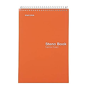 Mintra Office Steno Book - (BRIGHTS - Purp/Wht/Teal/Orange) - 6inx9in, 100 Sheets, 8 Pads/Pack, Narrow Ruled - Poly Cover, Notebook for writing notes in school, university, college, work, office