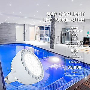LED Pool Light for Inground Pool, 12V 50W 5000LM Daylight White Swimming Pool LED Light Bulb Replacement for 300~800W Traditional Bulb, Fit in for Pentair and Hayward Pool Light Fixtures