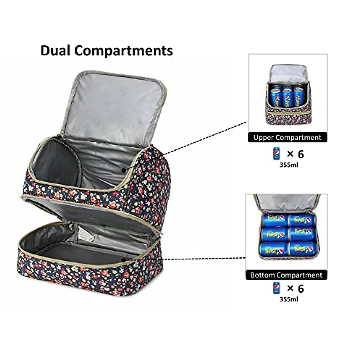 Lunch Bag Tote for Women Men Double Deck Lunch Box with Shoulder Strap Insulated Leakproof Cooler Bag, Blue