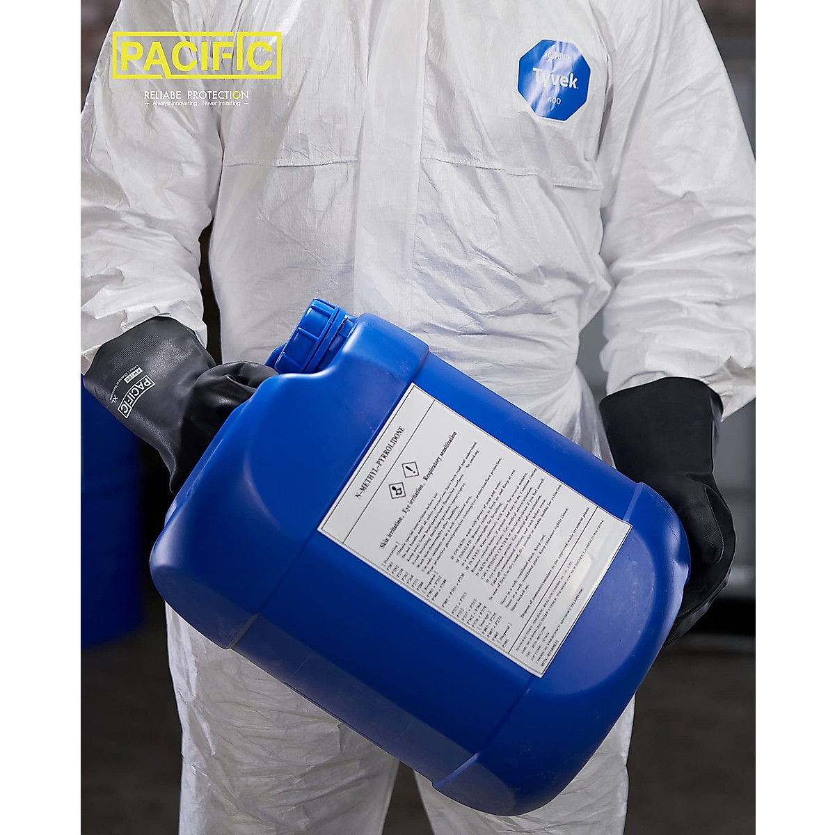 PACIFIC PPE Chemical Resistant Gloves, Heavy Duty Industrial Rubber Gloves, Resist Acid, Alkali and Oil, 12.6", Large