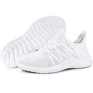 Feethit Womens Slip On Running Shoes Non Slip Walking Shoes Lightweight Gym Workout Shoes Breathable Fashion Sneakers All White Size 8.5
