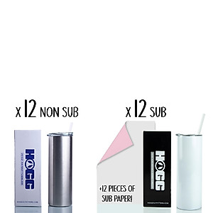 Hogg 20 oz Skinny Tumbler Bundle (24 Units) - 12 Sublimation 12 Stainless Steel Tumbler Blanks, 20 oz Tumbler Pack with Lids and Straws, Stainless Steel Tumblers Bulk, Blank Tumblers for Vinyl and DIY