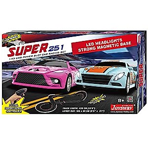 Joysway oysway: Super 251 USB Power Slot Car Racing Set, LED Headlights, Strong Magnetic Base, Mechanical Lap Counter & Powerbase Integrated as Combo Track, For Ages 8 and up, 2251